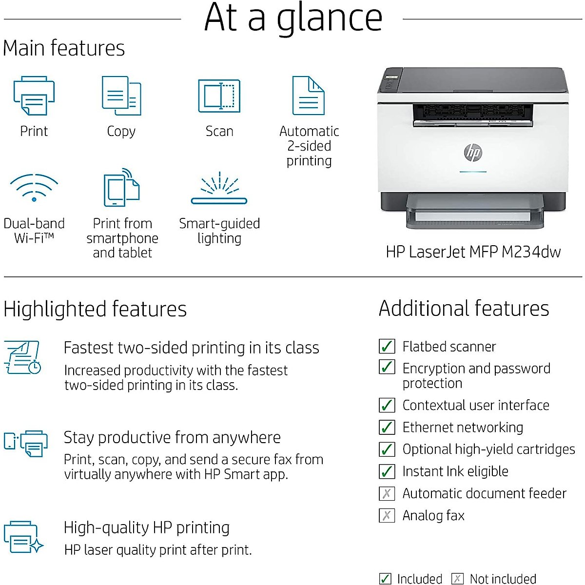 HP Laserjet MFP M234dw Wireless Monochrome All-in-One Laser Printer, Print Scan Copy,600x600 dpi, 30ppm, Auto Duplex Printing, 1.27" LCD Display, Wi-Fi, Ethernet - WULIC Printer Cable