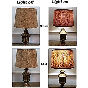 Double Drum Medium Lamp Shades Set of 2,14 Inches,Cork Leather Fabric Lampshade for Table Lamp and Floor Lamp, Hand Crafted lamp shade Spider Fitter Easy Assembly（12"x14"x10"） (Brown(without harps))