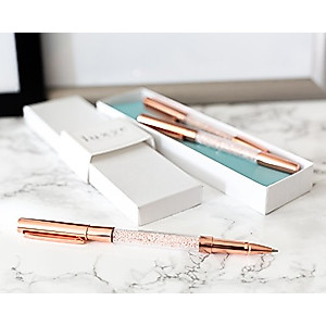 luxye Crystal Pen - 3 Pcs Rose Gold Crystal Gel Pens with Cap in Glossy White Gift Box | Rose Gold Pen Office Supplies Gifts for Women, Bridesmaids, Birthday, Coworkers, Wedding (Rose - Black Ink)