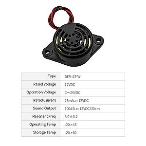 WEICHUANG 3PCS DC 3-24V 90dB Active Piezo Electronic Buzzer Beep Tone Alarm Ringer Continous Sound (Black) SFM-27-W