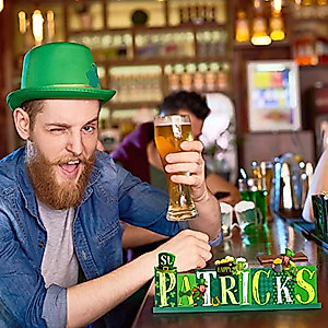 3 Pcs St. Patrick's Day Table Decoration Wood Happy St Patrick's day Sign Irish Lucky Table Centerpiece Green Shamrocks Leprechaun Table Topper Sign for St. Patrick's Day Party Home Table Decor