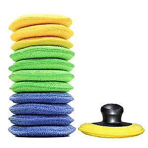 Polyte Microfiber Detailing Wax Applicator Pad w/2 Handles, 5 in, 12 Pack (Multi-Blue,Green,Yellow)