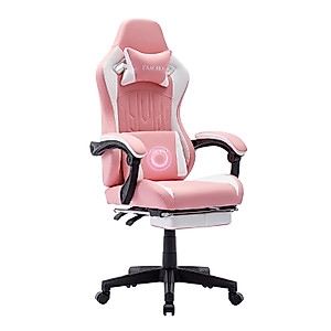 YAMOBO Gaming Chair with Footrest, Ergonomic Computer Gaming Chair with Massage Lumbar Support, High Back PC Gamer Chair for Adults with Linkage Armrests, Reclining Big and Tall Gaming Chair, Pink