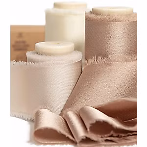 Vitalizart Silk Satin Ribbon 1-1/2 inch x 15 Yard with Wooden Spool Champagne & Nude Handmade Frayed Ribbons for Gift Wrapping Baby Shower Wedding Bridal Bouquets Holiday Decor