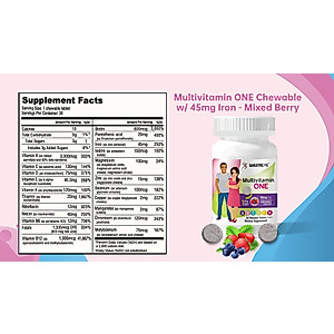 BariatricPal Multivitamin ONE 1 per Day! Bariatric Multivitamin Chewable with 45mg Iron - Mixed Berry (30 Count)