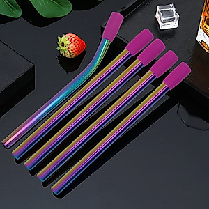 Amsthow Reusable Straws Boba Metal Straws with Silicone Tips and Cleaning Brushes Smoothie Straws for Milkshake Shake, Bubble Tea( 0.43" Wide Rainbow Colors)