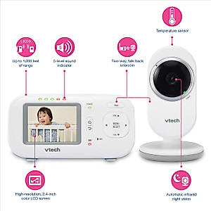 VTech VM320 2.4 Inch Digital Video Full-Color Baby Monitor with Automatic Night Vision, White