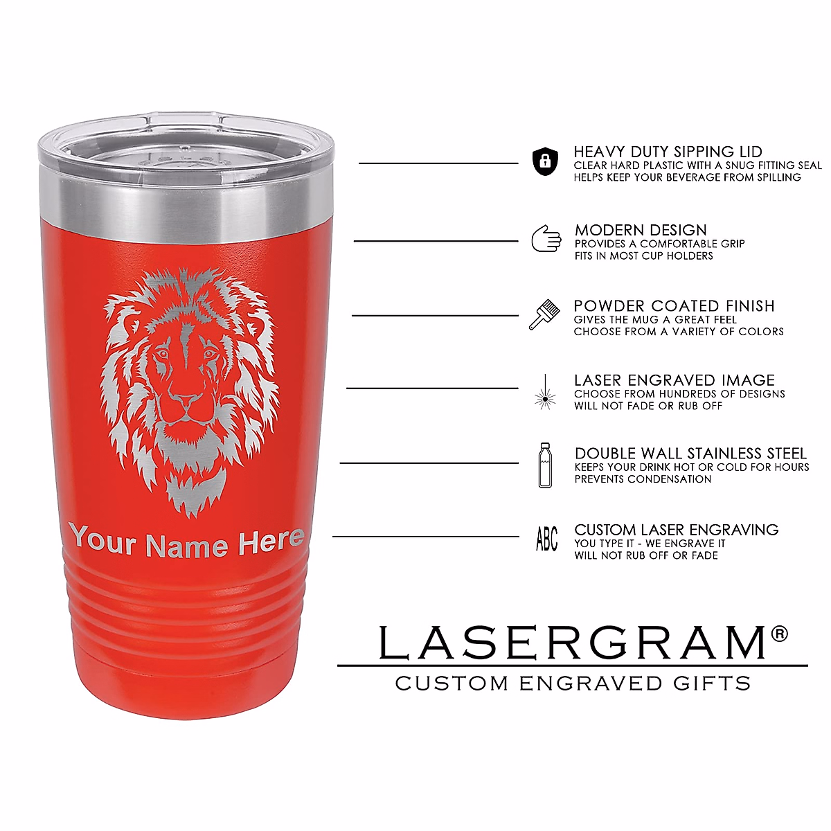 LaserGram 20oz Vacuum Insulated Tumbler Mug, Chess King, Personalized Engraving Included (Red)
