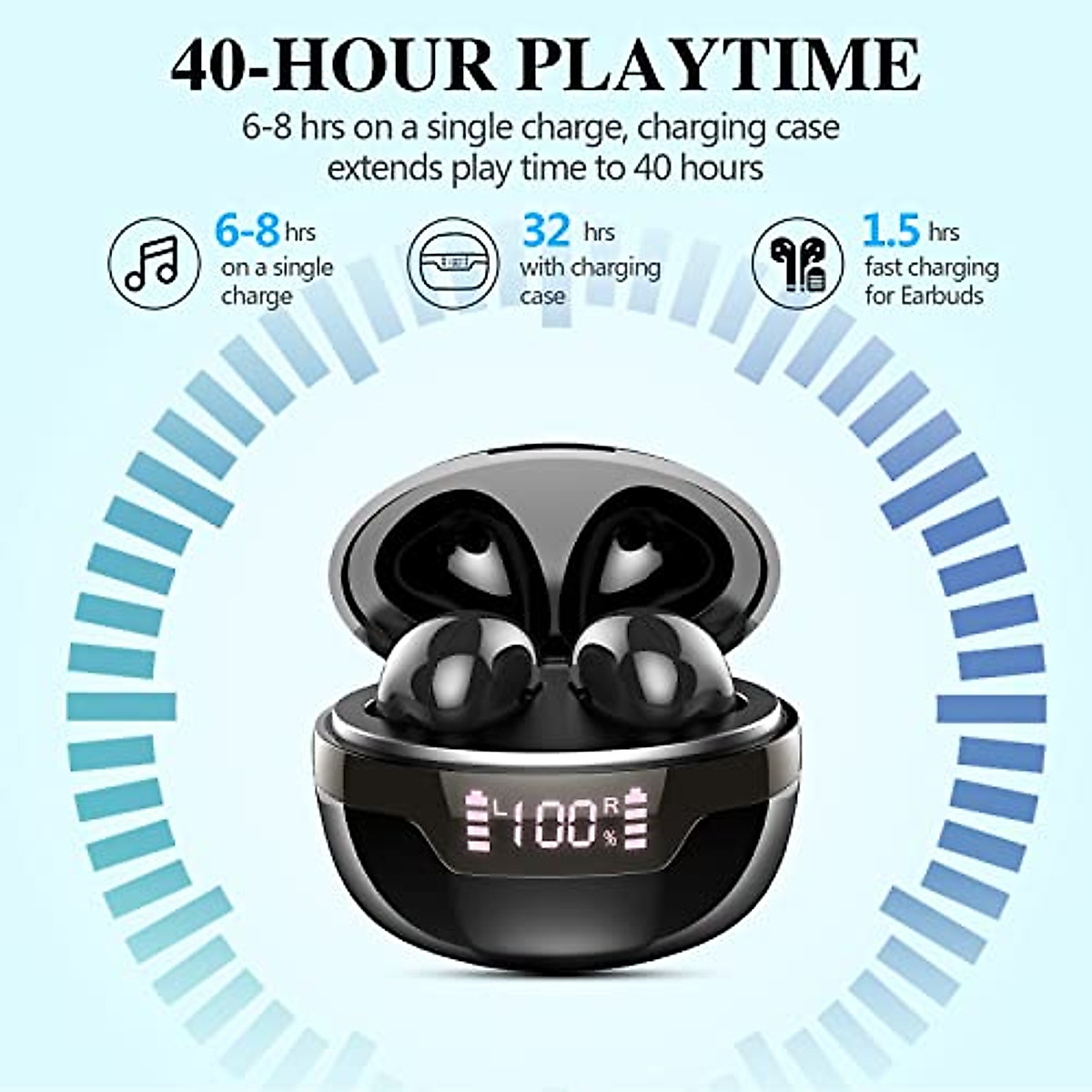 Wireless Earbud, Bluetoth 5.2 Headphones IP7 Waterproof in Ear Earphones with LED Power Display, Stereo Sound Bluetoth Earbud with Built in Mic, 8H Single Playtime and Type-C Fast Charging Case