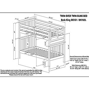 Bedz King Tall Bunk Beds Twin over Twin Mission Style with End Ladder and 2 Under Bed Drawers, White