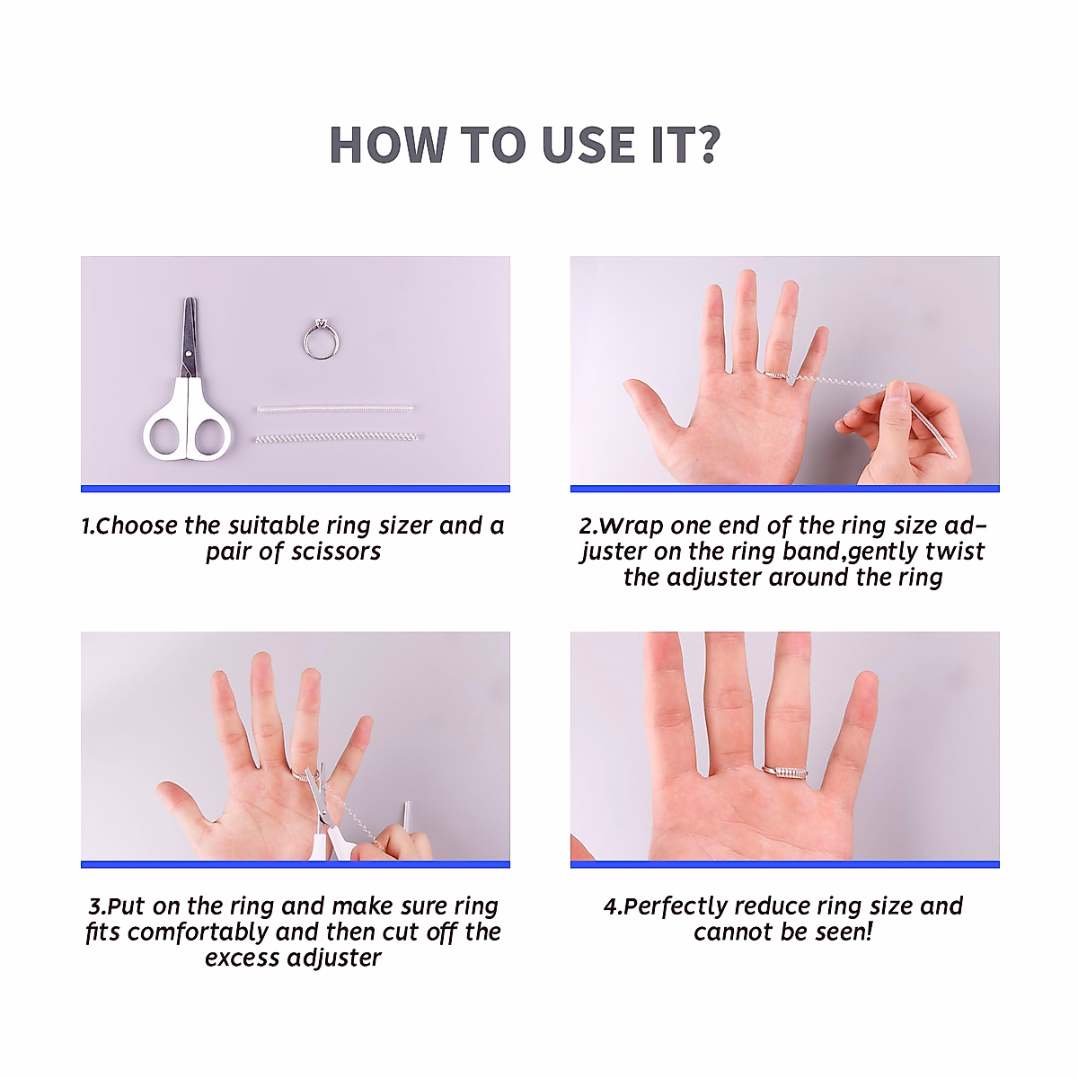 12 Pack Ring Size Adjuster for Loose Rings Invisible Transparent Silicone Guards Clip Noodle Jewelry Tightener Connector Fitter Resizer 4 Sizes Fit Almost Any Ring for Women and Men