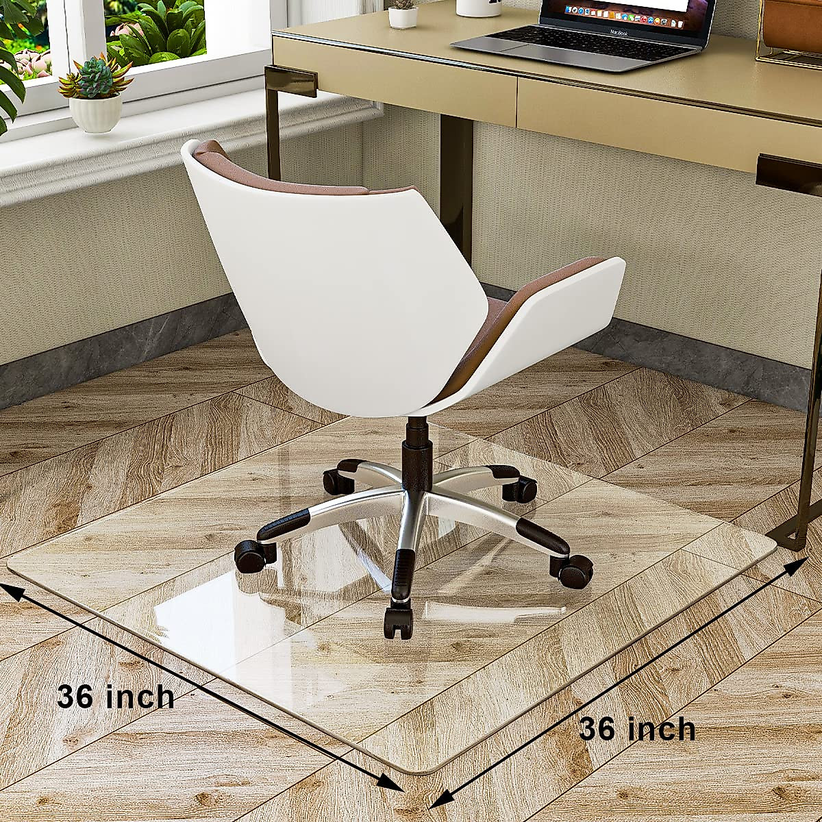 GLSLAND - 36"x 36" Glass Chair Mat/Office Chair Mat/Computer Desk Mats - 3MM Premium Tempered Glass-Hard Protect Floor Easy Glide Swivel Chairs for Carpet/Home/Office