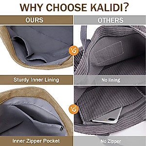 KALIDI Corduroy Tote Bag, Zipper Messenger Bag Shoulder Hobo Anti Splash Crossbody Bag Casual Work Shopping Women Khaki