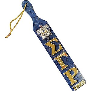 Cultural Exchange Sigma Gamma Rho Printed Crest Pattern Background Wood Paddle [Blue - 22" x 3.5" x 0.75"]