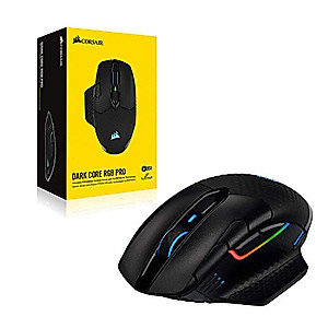 Corsair Dark Core RGB Pro, Wireless FPS/MOBA Gaming Mouse with SLIPSTREAM Technology, Black, Backlit RGB LED, 18000 DPI, Optical,CH-9315411-NA (Renewed)