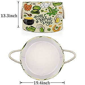 St. Patrick`s Day Icons Elements (3) Large Round Baskets for Storage Laundry Baskets with Handles Blanket Storage Basket for Bathroom Shelves Bins for Organizing Nursery Hamper Girl Boy