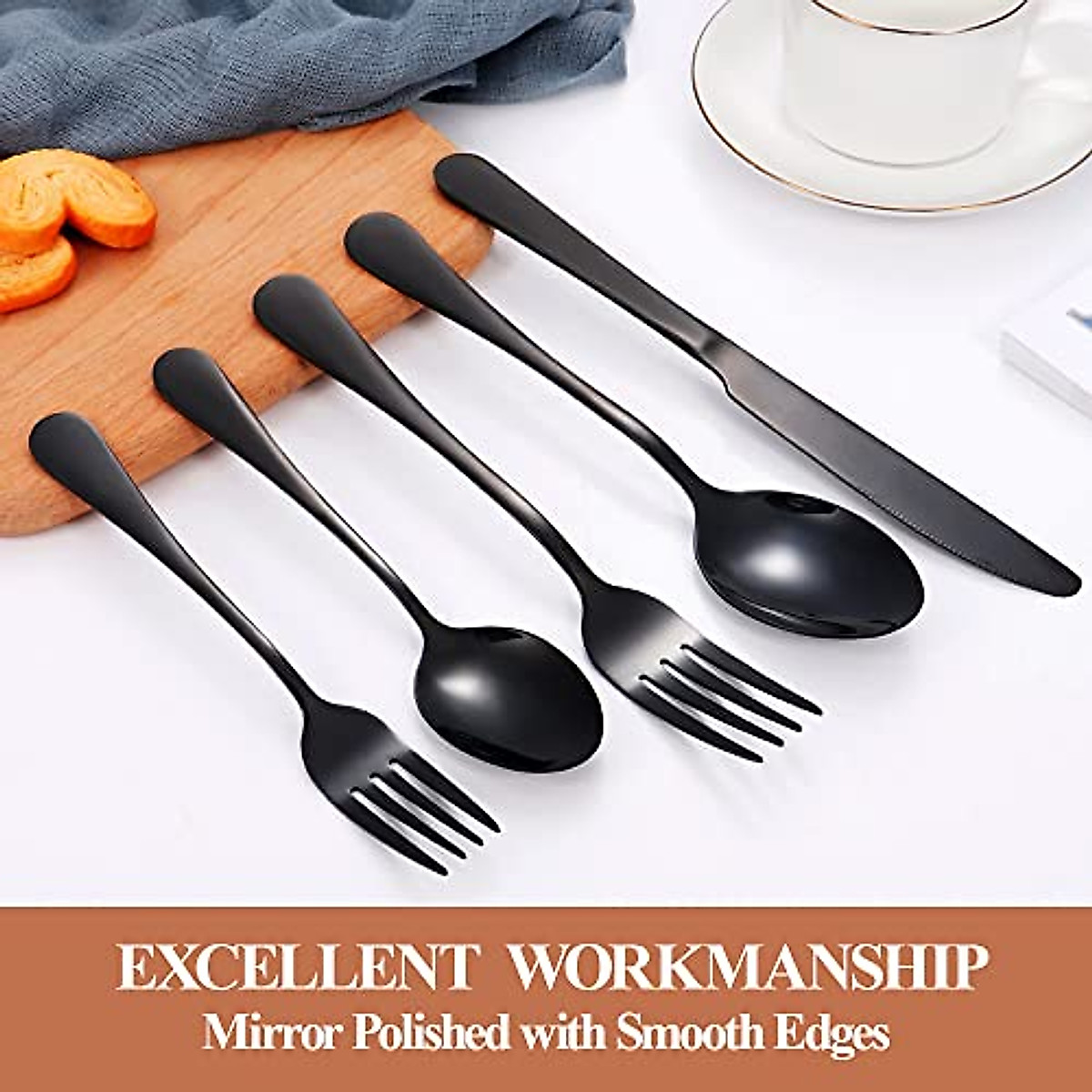 Lazycorner 30 Pcs Black Silverware Set for 6, Food Grade Stainless Steel Flatware Set Include Fork/Knife/Spoon, Mirror Polished Eating Utensils Sets, Durable Silverwear Cutlery Set, Dishwasher Safe