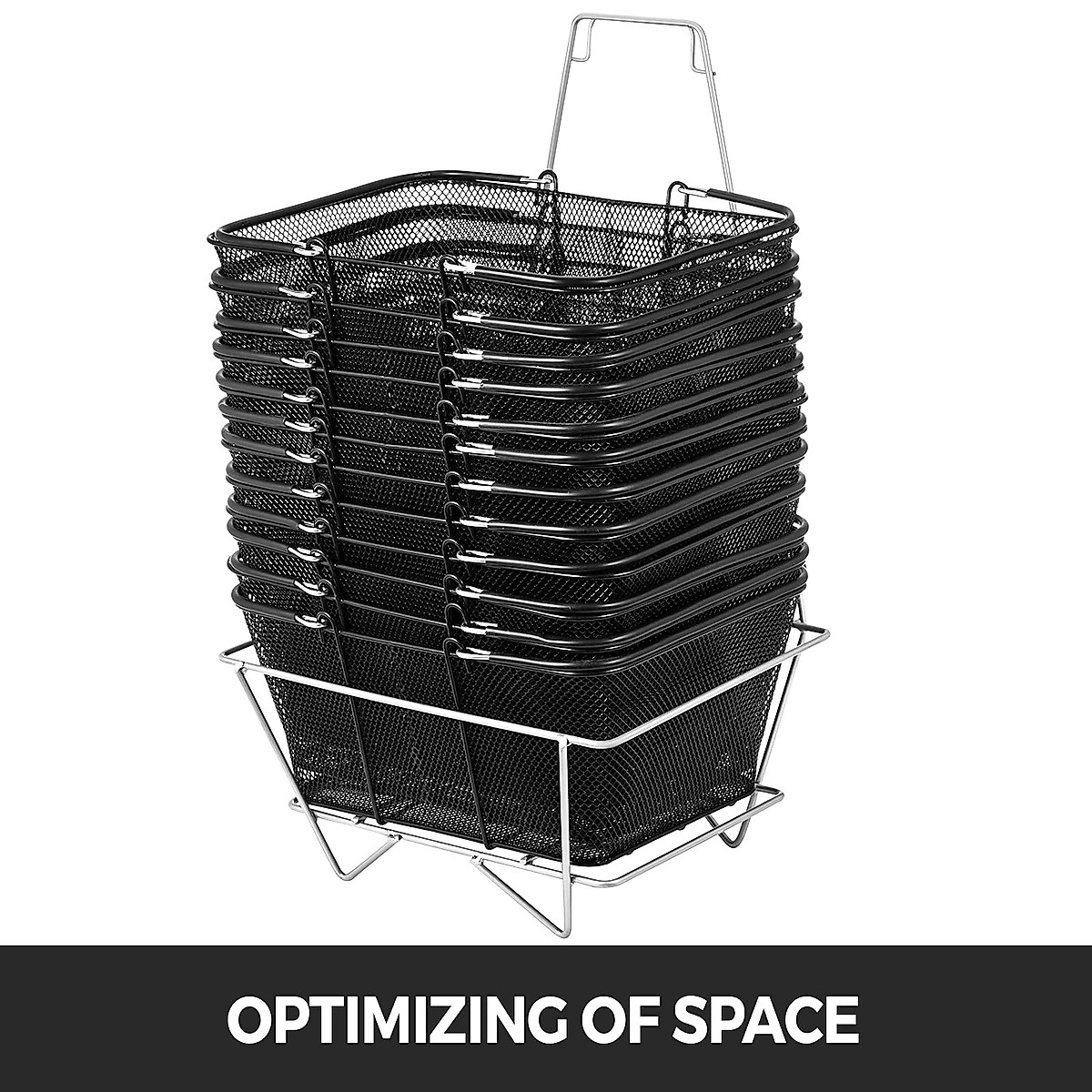 Mophorn 12PCS Shopping Baskets with Handles, Black Metal Shopping Basket, Portable Wire Shopping Basket, Black Wire Mesh shopping Basket Set for Stores Shopping