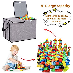 OUTBROS Box Chest Storage Organizer with Double Flip, 17.7 * 11.8 * 11.8 inch Collapsible Sturdy Boxes Organizer Bins with Big Handles, for Nursery, Playroom, Clothes, Blanket, Bedroom (2 Pack, Grey)