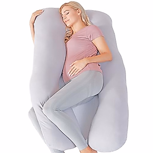 JOHNPEY Pregnancy Pillow for Sleeping Cooling, 100% Muslin Full Body Maternity Pillow, Support for Back, Legs, Belly, HIPS - Side Sleeper Pillow (LightGray,55in)