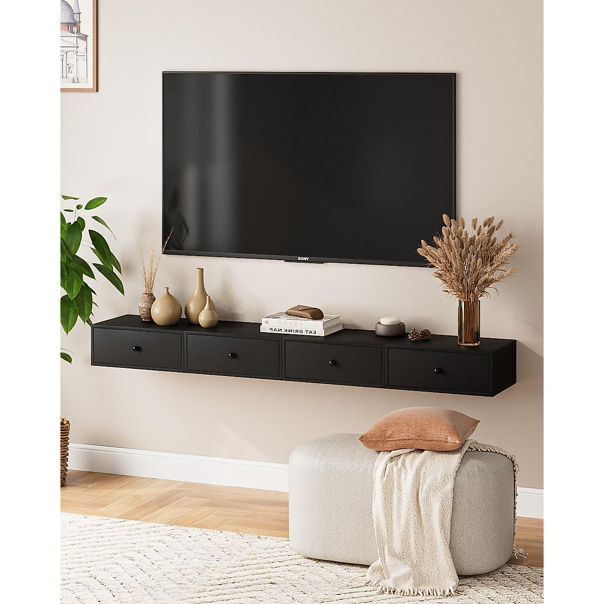 Aienvey Floating nightstand, Floating Shelf with Drawer, Wall Mounted Nightstand, Floating Bedside Table (Black)