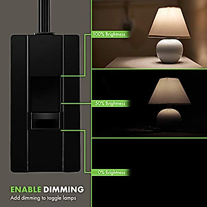 TOPGREENER Table-Top Plug in Dimmer for Table or Floor Lamps, Slide Control, Works with 360 Watt Incandescent/Halogen and 150 Watt Dimmable CFL/LED, Off at lowest dim, 6ft Cord, TGTTDL300-BK, Black