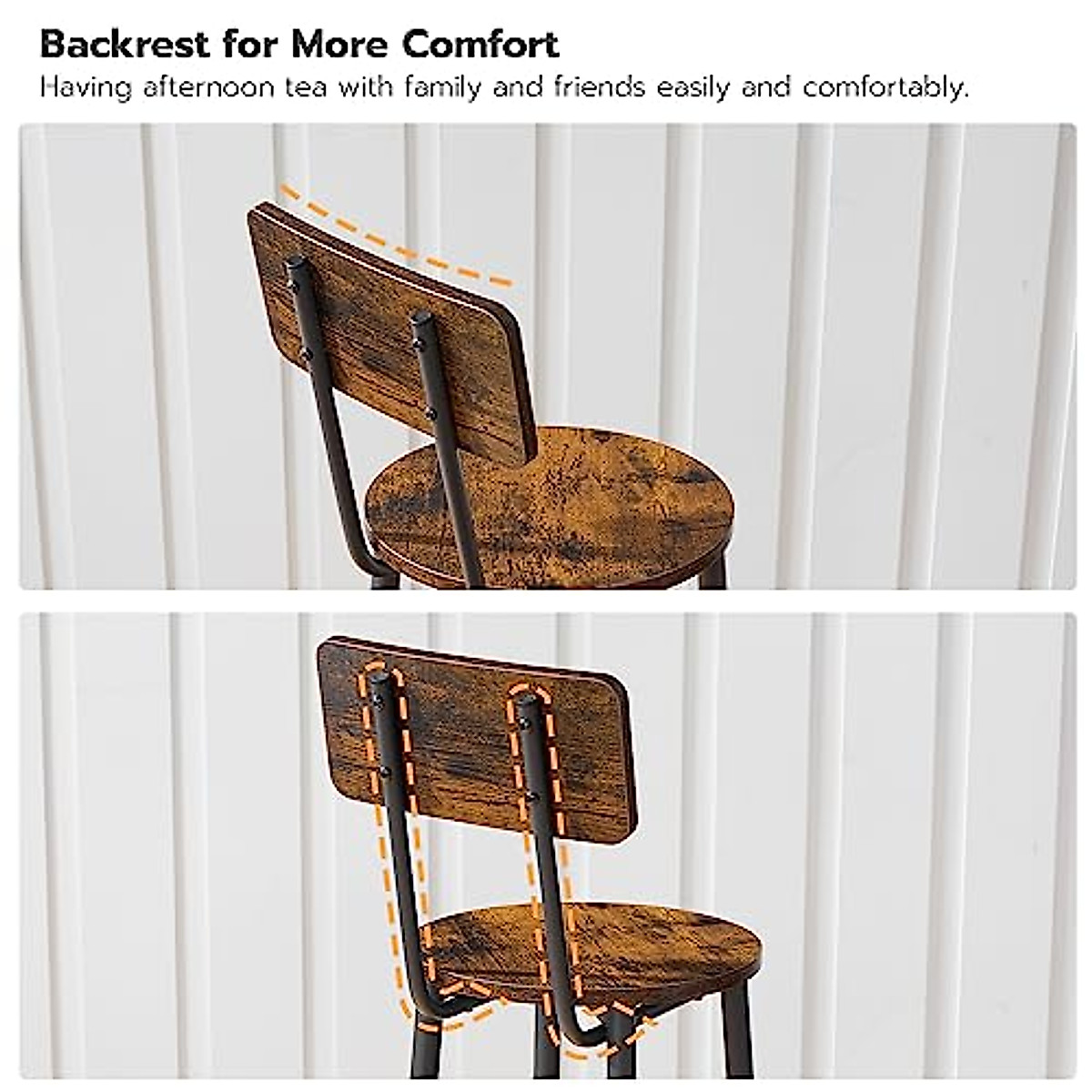 HOOBRO Bar Stools with Back, Set of 2 Bar Chairs, Counter Stools with Footrest, for Kitchen, Living Room, Bar, Adjustable Feet, Rustic Brown and Black BF32BY01