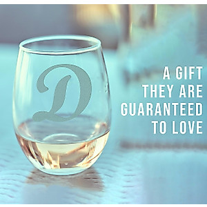 Etched Monogram 17oz Stemless Wine Glass (Letter D) A-Z Personalized wine glasses Custom Wine glasses Customized gifts for Her Women Initial Monogrammed Engraved
