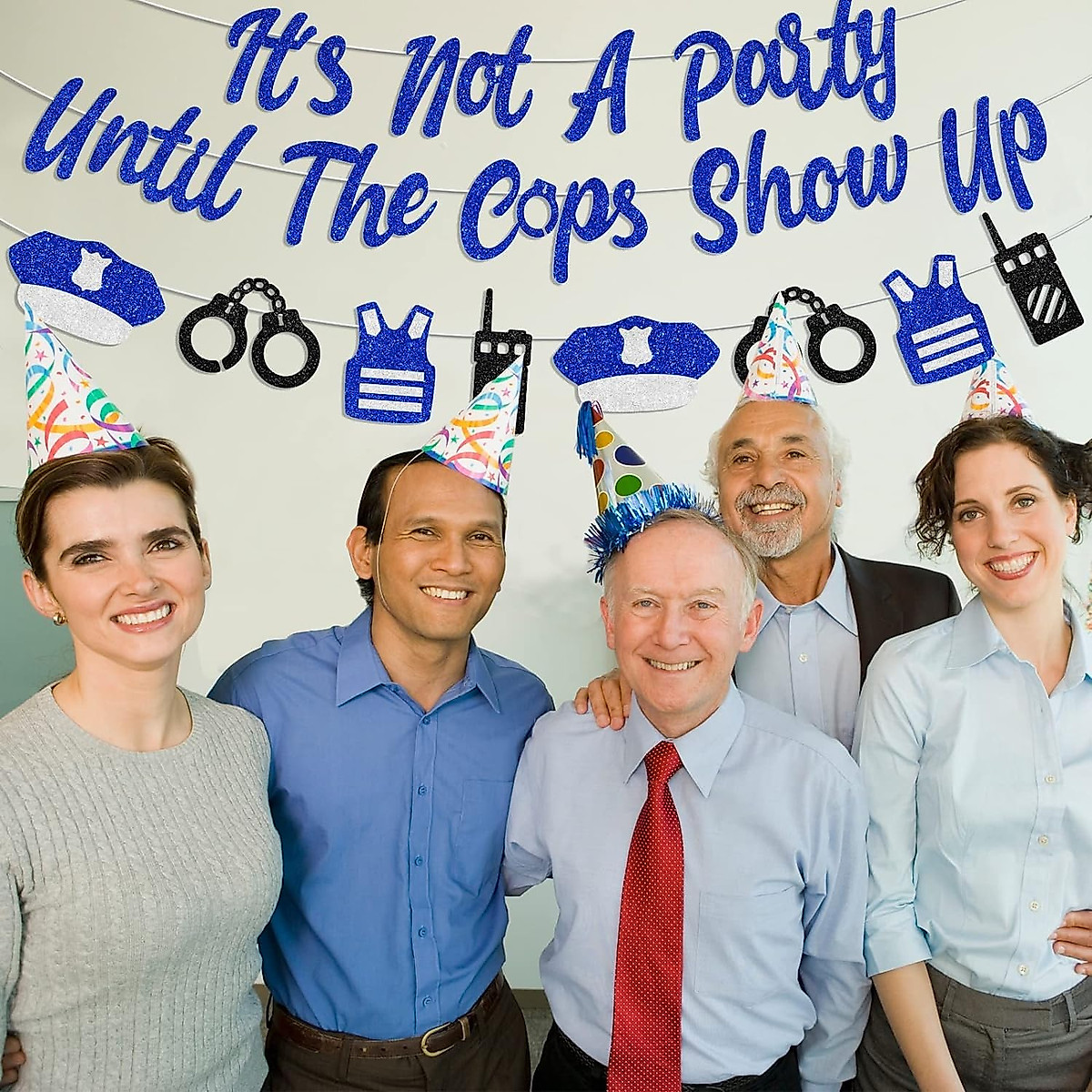 Police Banner Party Until The Cops Shown Up - Police Party Decorations Banner, Glitter Blue Police Banner Garland for Police Retirement Party