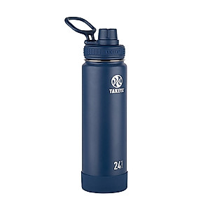 Takeya Actives Insulated Water Bottle with Spout Lid, 24 Ounce, Bluestone & Actives Insulated Stainless Steel Water Bottle with Spout Lid, 24 Ounce, Midnight