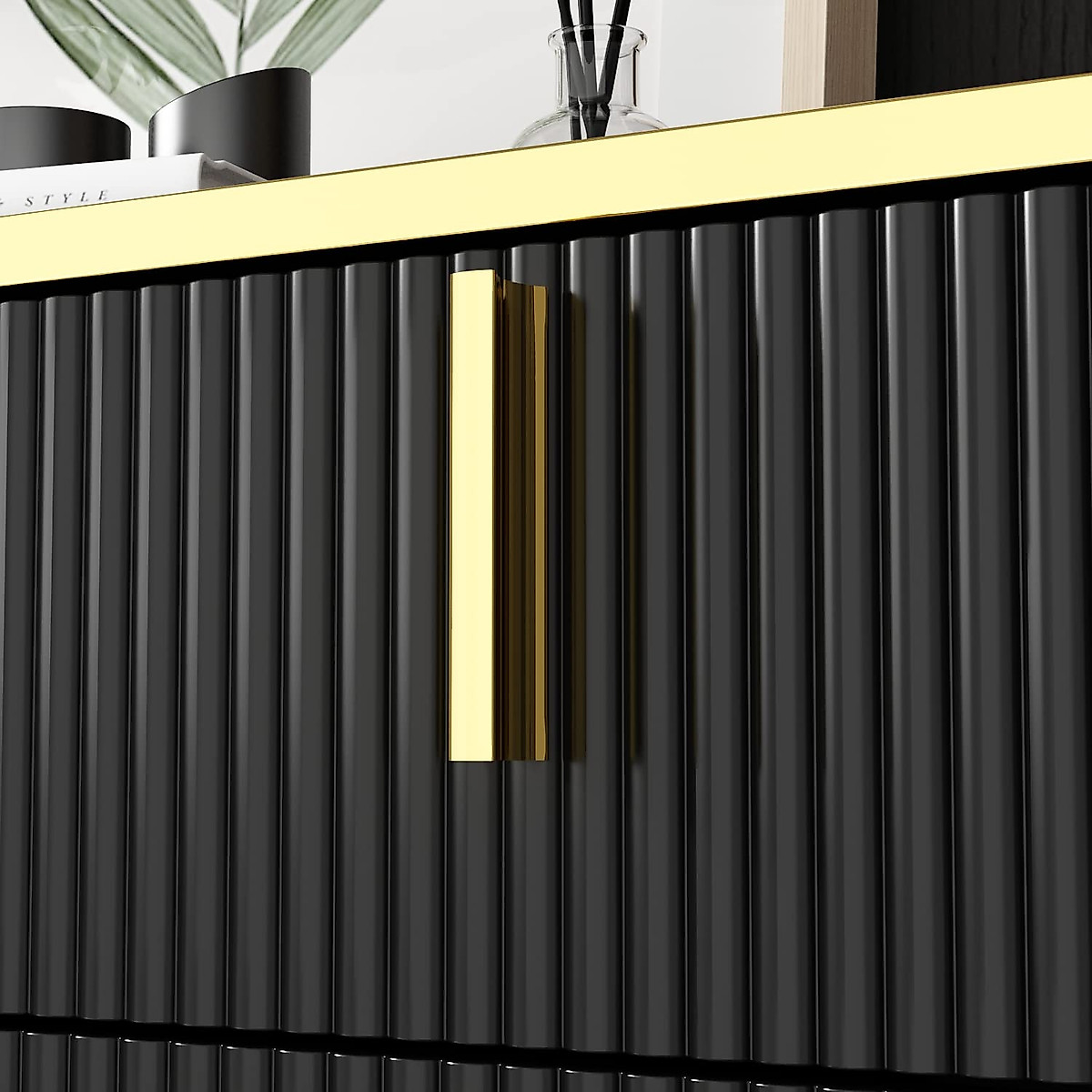 AIEGLE Modern 63" Long Buffet Sideboard Console Table, Kitchen Storage Cabinet with Drawer & 4 Doors, Buffet Server Bar Decorative Cupboard for Dining Living Room Entryway, Black & Golden