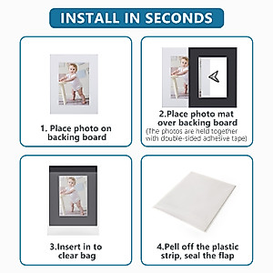 Somime Acid Free 8x10 Photo Mat Set, Black 8x10 Matte for 5x7 Pictures with White Core Bevel Cut for Photo Framing, Artworks, Prints(10 Pack) - Includes Pre-Cut Mats, Backing Boards and Clear Bags