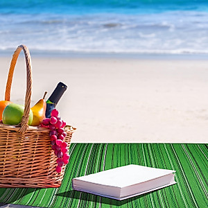 TAKSHA Rolled Outdoor 4X6 ft Striped Fade Resistant Easy Cleaning Plastic Straw Reversible Small Area Rug for Camping Backyard Patio Porch Picnic Travel, Green Rangoli