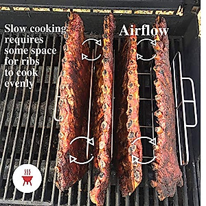 Cataumet BBQ Rib Rack Holder Smoking Rack with Silicone Basting Brush Fits Big Egg Kettle Style Grills Gas Grills Smokers Made with Genuine 304 Stainless Steel