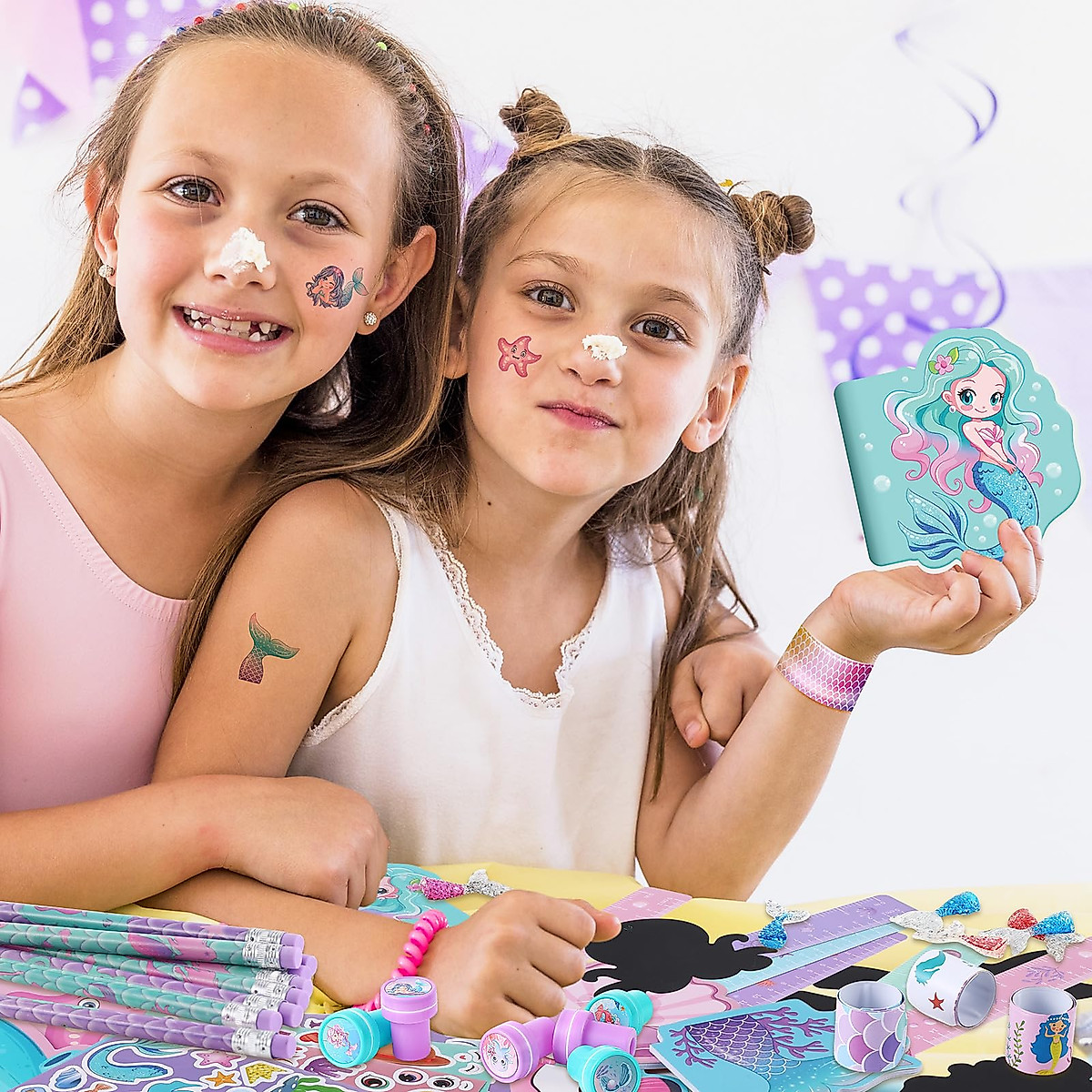 BenLouis 120Pcs Mermaid Party Favors Little Mermaid Pencils Stickers School Stationery Bulk for Kids Mermaid Birthday Decor Baby Shower Candy Goodie Bag Stuffer Classroom Rewards Pinata Supplies