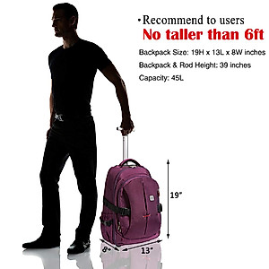 SKYMOVE 19 inches Wheeled Rolling Backpack for Business Men Women Adults College Computer Laptop Books Travel Carry-on Bag, Purple