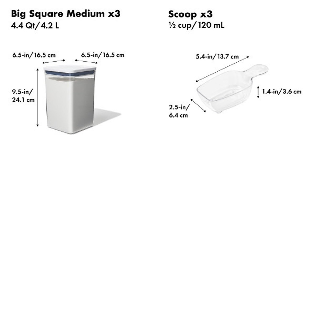 OXO Good Grips 6 Piece Large Canister Set with Scoops, 4.4 qt each, White