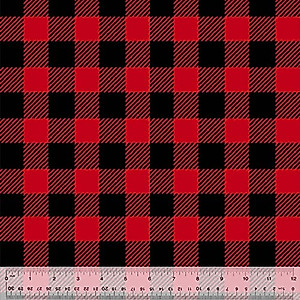 Buffalo Plaid Red & Black Anti-Pill No-Sew Throw Fleece Fabric Kit (50x60)
