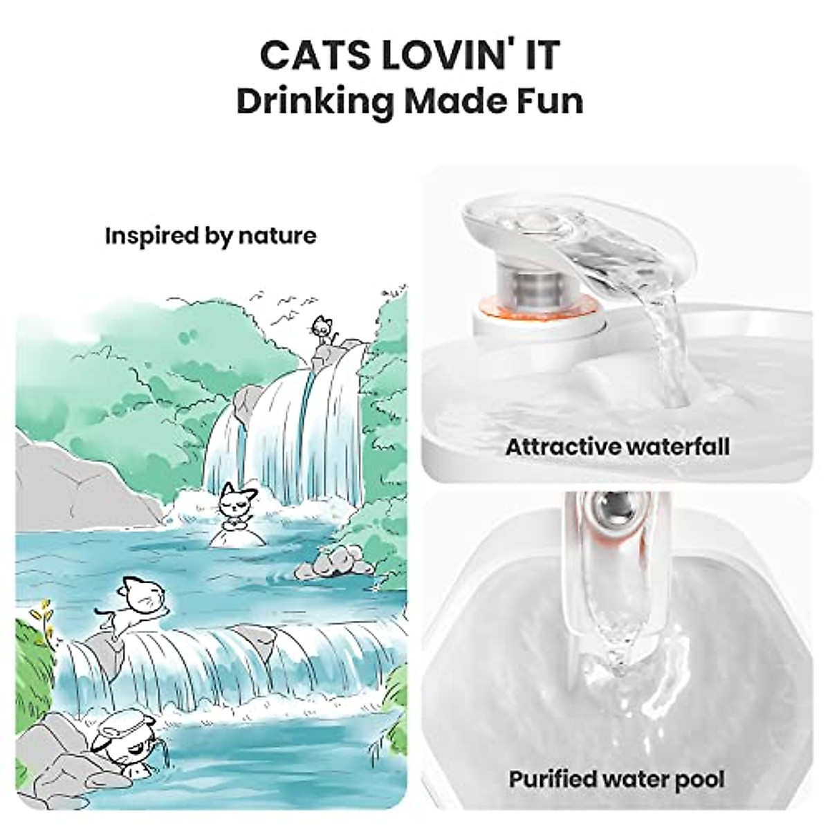 CAT CARE Cat Water Fountain-84oz/2.5L Ultra Quiet Pet Water Fountain, Automatic Dog Water Bowl Dispenser with Ultra-Filtration Tech, Removes Various Impurities, Human Grade Drinking Fountain