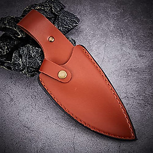 AMIJOUX Fixed Blade Knife Holster, Handwork Leather Knife Sheath, Belt Loop Case Holder Bag Tooled Leather Knife Pouch Hunting Knives Sleeve Universal Knife Edge Guard