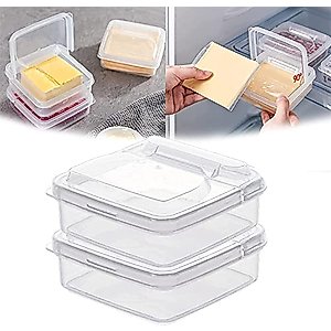 Sliced Cheese Container for Fridge with Flip Lid,Butter Block Cheese Slice Storage Box,Portable Leakproof Clear Flip Top Storage Box,Vegetable & Fruit Fresh-Keeping Box for Food Storage (2PCS)