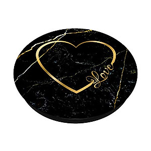 Love Heart Gold Black Marble-Look Cute for Girls Women Her PopSockets PopGrip: Swappable Grip for Phones & Tablets