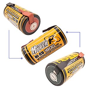 HyperPS 2 Pack 1.2V Sub C SubC 1800mAh NiCd Ni-Cd Rechargeable Battery for Power Tools Battery Pack (w/Tabs)