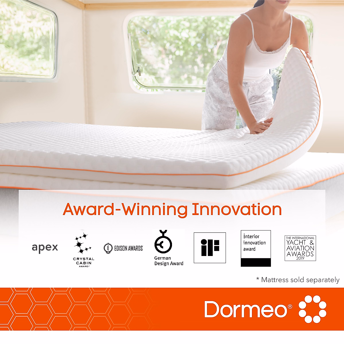 Dormeo RV Short Queen Mattress Topper - Octaspring Technology - Queen Mattress Bed Topper, Cooling Mattress Topper - 3 Inch Mattress Topper - White, Waterproof, Medium Firmness