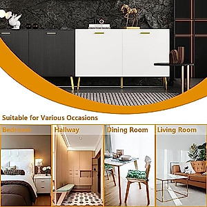 FAMAPY Modern Sideboard Buffet Storage Cabinet with Doors, Wood Buffet Table Kitchen Storage Cabinet with Gold Metal Legs, White (46.2”W x 15.6”D x 28.6”H)