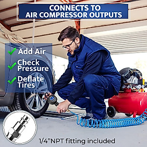 Digital Tire Inflator with Pressure Gauge and Longer Hose, Air Chuck with Gauge for Air Compressor - 200PSI