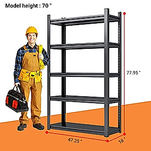 Garage Shelving,78" Garage Storage Shelves Heavy Duty Garage Shelf,Adjustable Metal Shelf Storage Units,Heavy Duty Shelves for Storage,Metal Shelves Rack Warehouse Industrial Storage 47.2*18*78 Inch