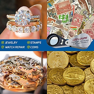 10 x 21mm Mini Folding Illuminated Loupe Jewelry Magnifier Pocket with LED Light, for Gems Jewelry Jewelers Eye Rocks Stamps Coins Watches Hobbies Antiques Gems