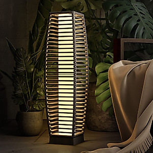 Grand patio Outdoor Solar-Powered Floor Lamp Weather-Resistant Wicker Woven Lights for Deck, Garden, Lawn, Driveway, Pool, Porch - Medium Crossover