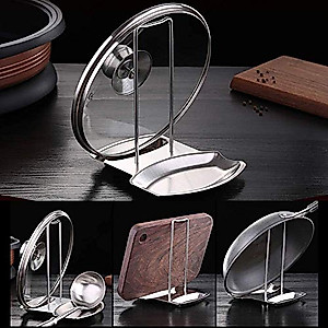 Lid and Spoon Rest Shelf,304 Stainless Steel Pan Pot Cover Lid Rack Stand Organizer,ZYLONE Pan Lid Organizer Storage Soup Spoon Rests Utensils Kitchen Tool